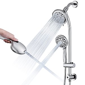 UCLIMAA Rainfall Shower Head with Handheld Shower Spray, with 26" Drill Free Adjustable Height Slider Bar, High Pressure Dual Shower Head Combo, 3-Way Diverter for Easy Reach, 5Ft Hose - Chrome Finish