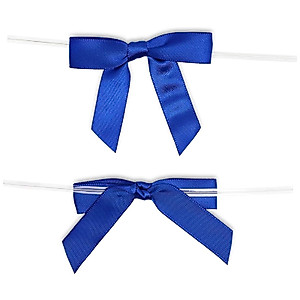 Dark Blue Satin Bow Twist Ties for Treat Bags (100 Pack)
