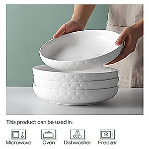 DOWAN Pasta Bowls, 54 oz Large Salad Serving Bowls, 10'' Plates Bowls Set of 4, White Ceramic Soup Bowls for Kitchen Meal Prep, Shallow Dishes Dinner Bowl Microwave Dishwasher Safe