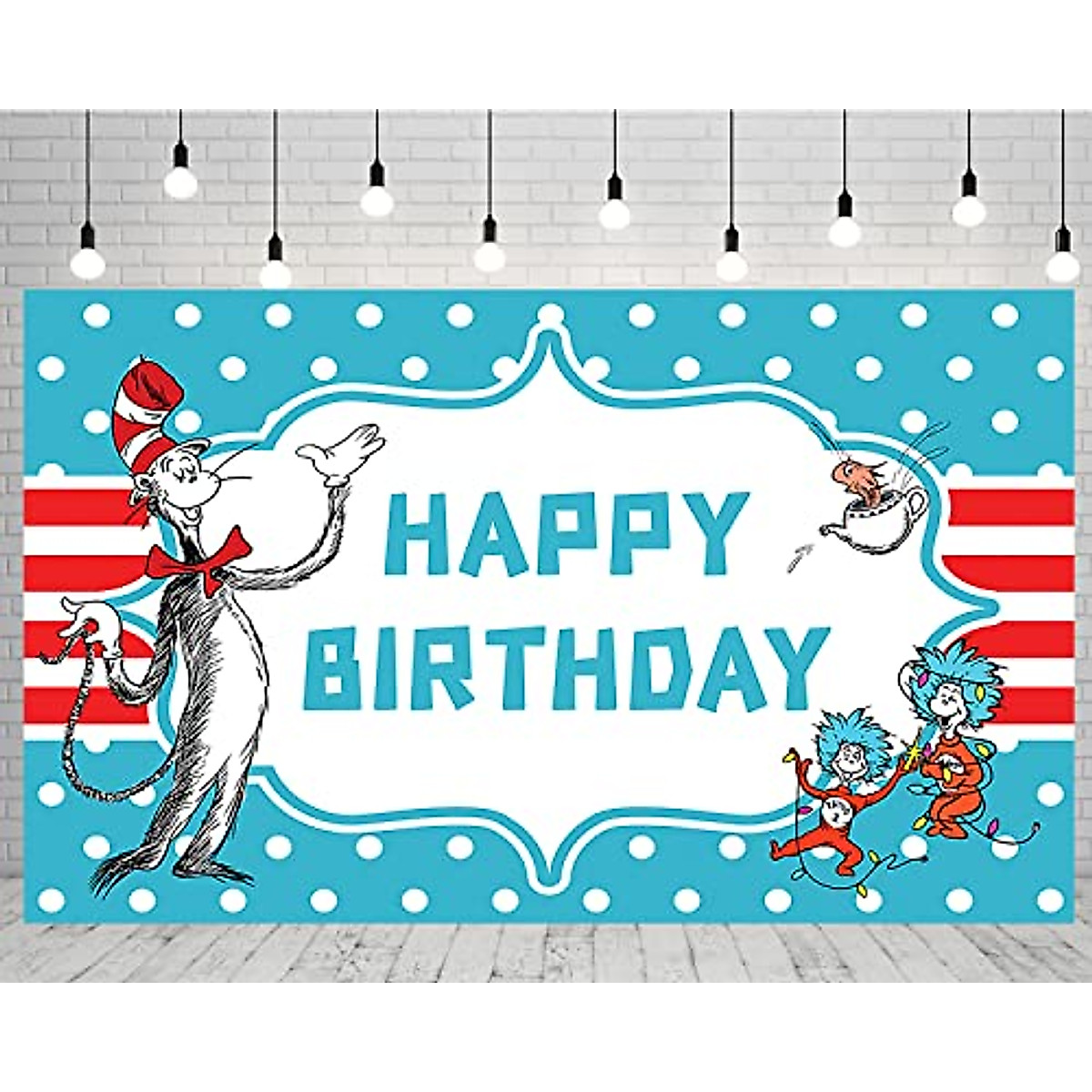 Blue Backdrop for Birthday Party Decorations Dr Seuss Background for Baby Shower Party Cake Table Decorations Supplies Cat in The Hat Theme Banner 5x3ft