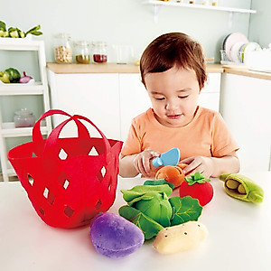 Hape Toddler Vegetable Basket |Soft Vegetable Shopping Basket, Toy Grocery Food Playset Includes Cabbage, Bean Pod, Carrot, and More