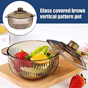 Glass Ribbed Pot,Glass Cooking Pot with Lids,Heat Resistant Borosilicate Glass Cookware Stovetop Pot Set,Simmer Pot with Cover Safe for Soup, Milk, Baby Food (brown)