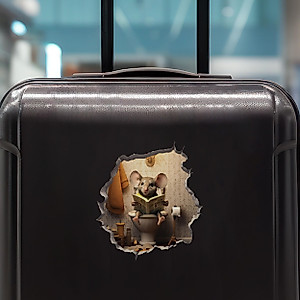 Mouse Sitting on Toilet in Mouse Hole Decal - Mouse Hole Sticker with 3D Effect - Funny Gift - Potty Training Gift Idea