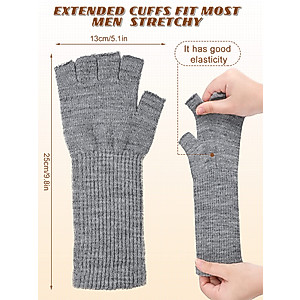 Eurzom 4 Pairs Winter Fingerless Gloves for Men Women Knit Long Cuff Stretchy Typing Gloves Warm Half Finger Gloves for Driving Working Office