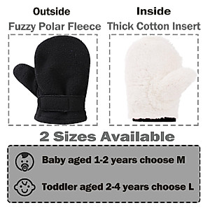 Baby Toddler Mittens Boys Girls Winter Outdoor Gloves Kids Easy-On Fleece Warm Mittens Black 3 Pair M（1-2 years）