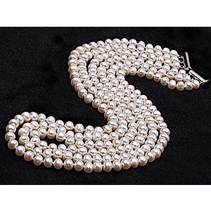 Womens 3-row 8-9mm Flatly-round Freshwater Cultured Pearl Necklace 16"