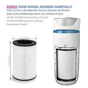 Ulrempart Replacement HEPA Filter Compatible with Homedics Air Purifier Models# AP-T40FL, AP-T45, AP-T45WT, AP-T40, AP-T40WT, AP-T40WTAR, 1461901 (Costco Model), 2-Pack