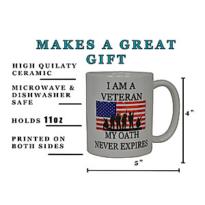 Rogue River Tactical Military Veteran Coffee Mug USA Flag American I Am A My Oath Never Expires Novelty Cup Gift For Marine Navy Army Air Force