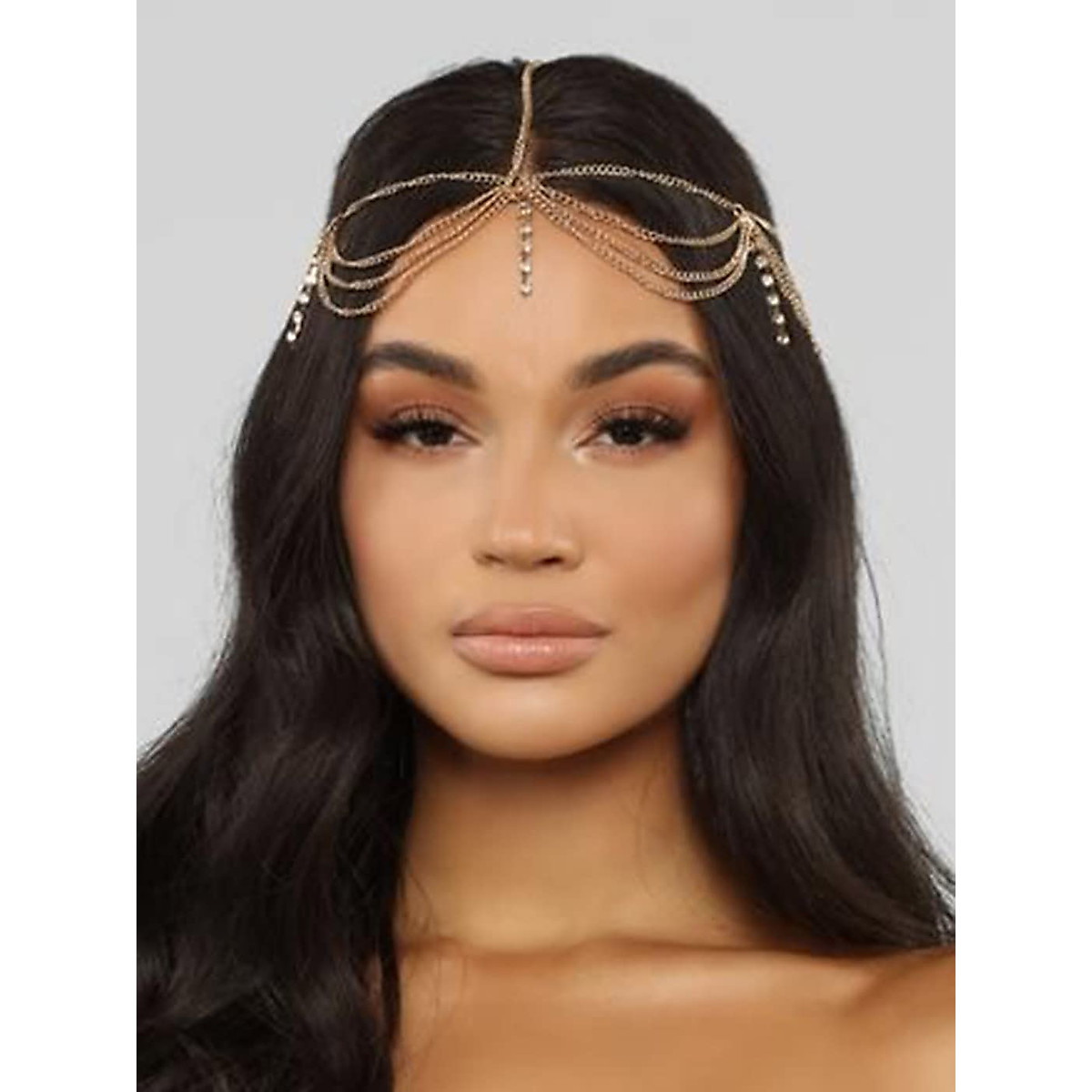 Catery Gold Hair Chain Jewelry Bride Wdedding Headbands Tassels Boho Headpiece Head Chain Rhinestones Hair Jewelry Spring Summer Christmas Head Chain for Women
