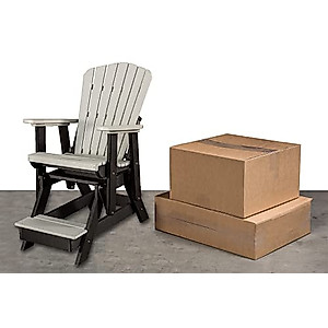 DutchCrafters Slat Fan Back Poly Balcony Adirondack Glider with Footrest Outdoor Patio Chair (Black & Aruba Blue)