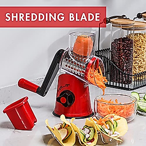 Cheese Grater Rotary, Rotary Grater for Kitchen, Kitchen Grater Vegetable Slicer with 3 Drum Blades, Fast Cutting Cheese Shredder for Vegetables and Nuts