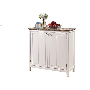 Kings Brand Furniture - Haber Marble Finish Top White Kitchen Island Storage Cabinet