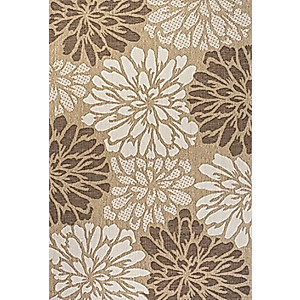 JONATHAN Y SMB110I-3 Zinnia Modern Floral Textured Weave Indoor Outdoor Area-Rug, Bohemian Coastal Mediterranean Easy-Cleaning,Bedroom,Kitchen,Backyard,Patio,Non Shedding, 3 X 5, Brown/Cream