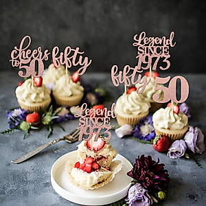 24 PCS Legend Since 1973 Cupcake Toppers Glitter Fifty Cheers to 50 Happy 50th Birthday Cupcake Picks for 50th Birthday Wedding Anniversary Party Cake Decorations Supplies Rose Gold