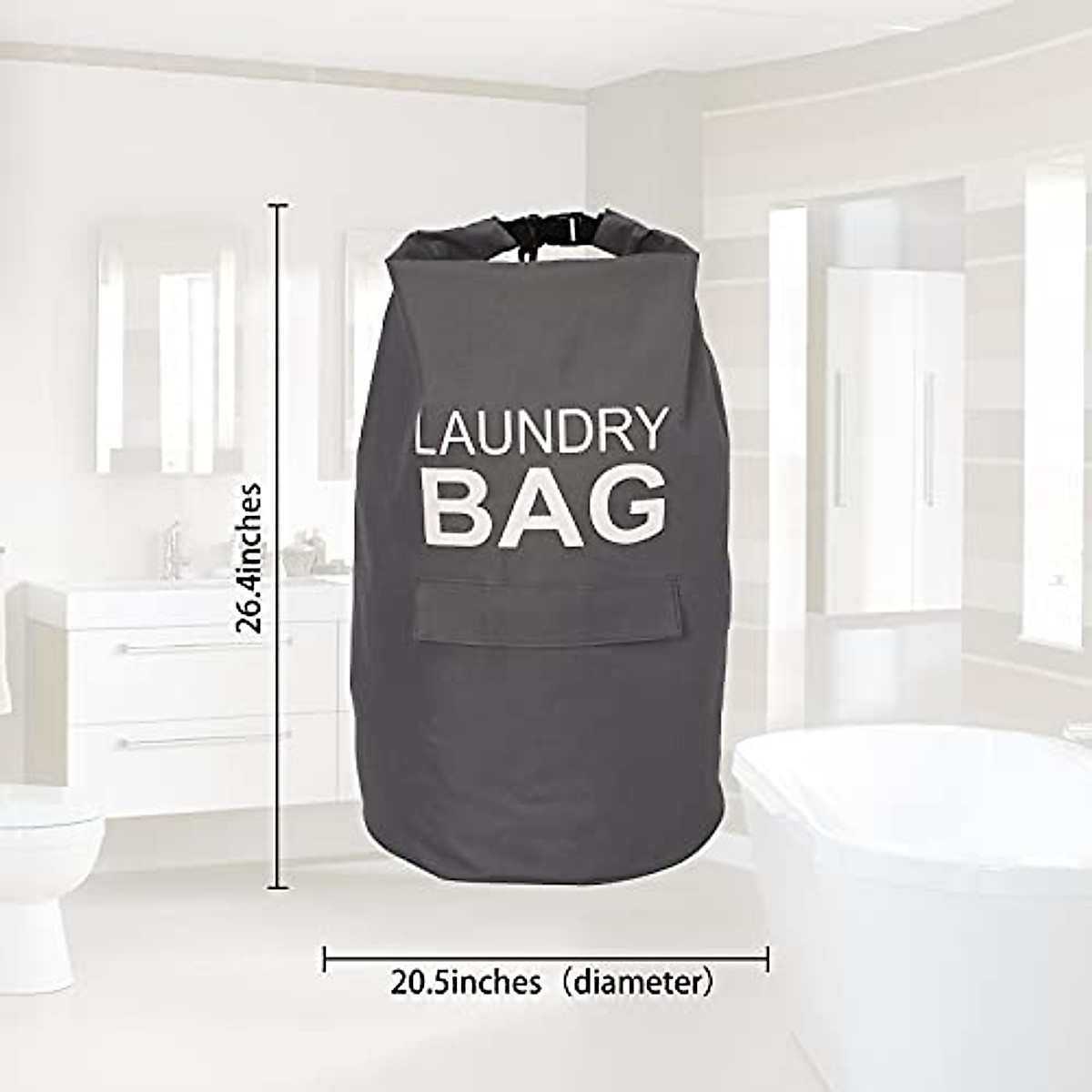 Kimmama 70L Waterproof Laundry Bag Backpack,Heavy Duty Laundry Bag with Strap,Dirty Clothes Organizer for Travel,Camping,College Dorm,Laundromat,Apartment (Grey)