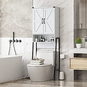 Saedew Over The Toilet Storage Cabinet, Over Toilet Bathroom Organizer with 2-Door Blinds Design, Freestanding Space Saver Toilet Stands,Bathroom Toilet Rack