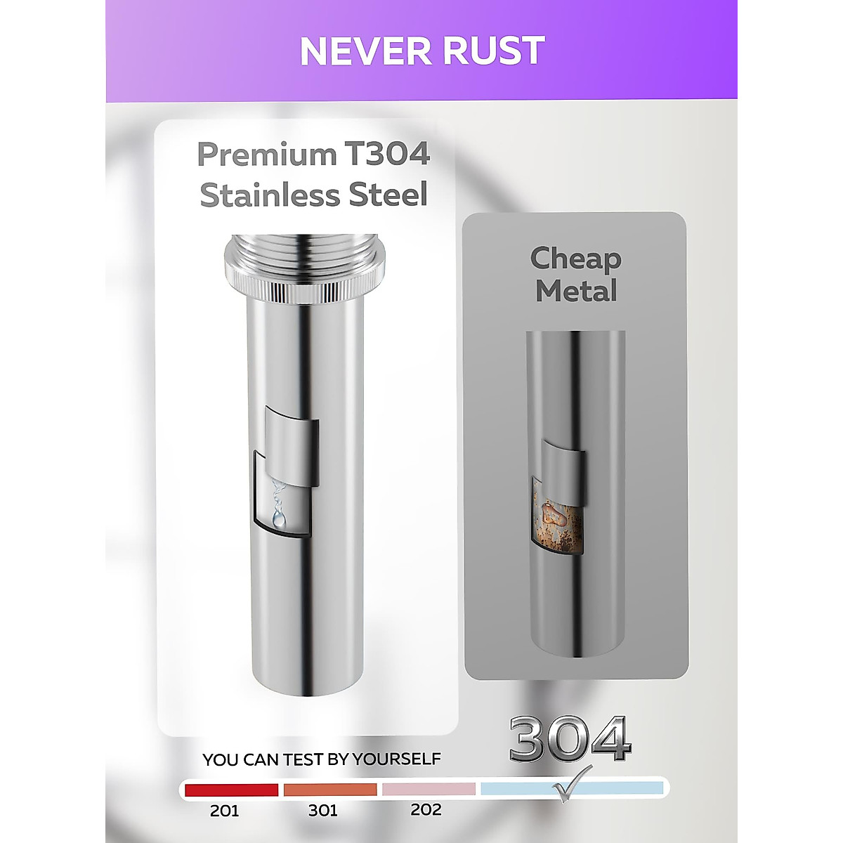 Premium Pop Up Drain with Overflow 1.6"- 1.9" Universal Bathroom Drain Kit - Chrome Bathroom Sink Drain with Overflow All Metal Rustproof Brass and 304 Stainless Steel - Push Button Sink Drain