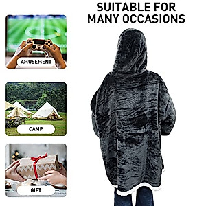 Wearable Sherpa Oversized Blanket Hoodie, Super Soft Warm Sweatshirt with Hood Pocket and Sleeves, Thick Plush Hooded Blanket for Women Men, One Size Fits All, Grey