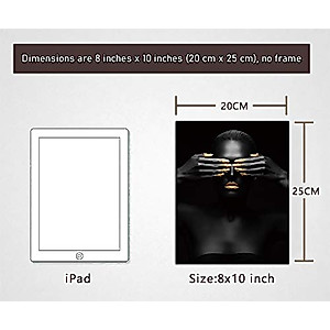 African American Wall Art Painting Black Woman Fashion Pop Gold Earrings Necklace Black Set of 4 (8”X10” Canvas Picture) Pretty Girl Room Poster Art Painting Bedroom or Room for Home Decor No Frame