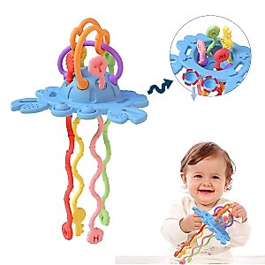 KOESMG Baby Silicone Pull String Activity Toys with Press Dimple, Montessori Sensory Interactive Early Educational Toy for Leaning, Baby Preschool Toys for 18 Months+ Boys or Girls