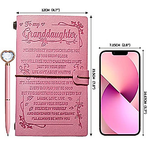 To My Granddaughter’s Gift - Pink Leather Journal+Heart Diamond Pen Set ,Engraved Notebook Writing Journal,Refillable Notepads,Travel Diary Graduation Back to School,Christmas,Birthday Gifts for Girls(7.9"x4.7") (To Granddaughter Journal)