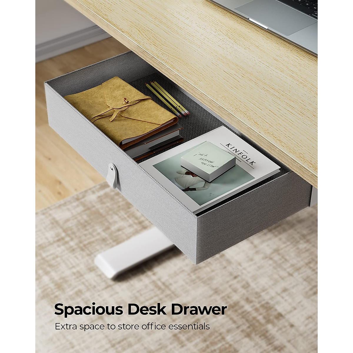 Marsail Standing Desk with Drawer, 48x24 Inch Adjustable Height Standing Desk, Electric Stand up Desk, Sit Stand Home Office Desk, Ergonomic Workstation for Home Office Computer Gaming Desk Maple