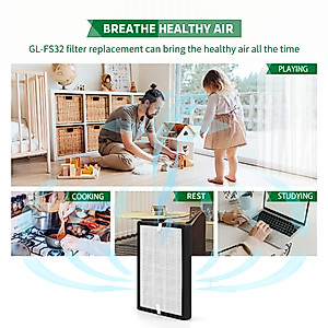 [Elowoke] GL-FS32 Replacement Filter Compatible with MOOKA KOIOS GL-FS32 and AZEUS GL-FS32 Air Purifiers, 2-in-1 H13 True HEPA, 2-Pack