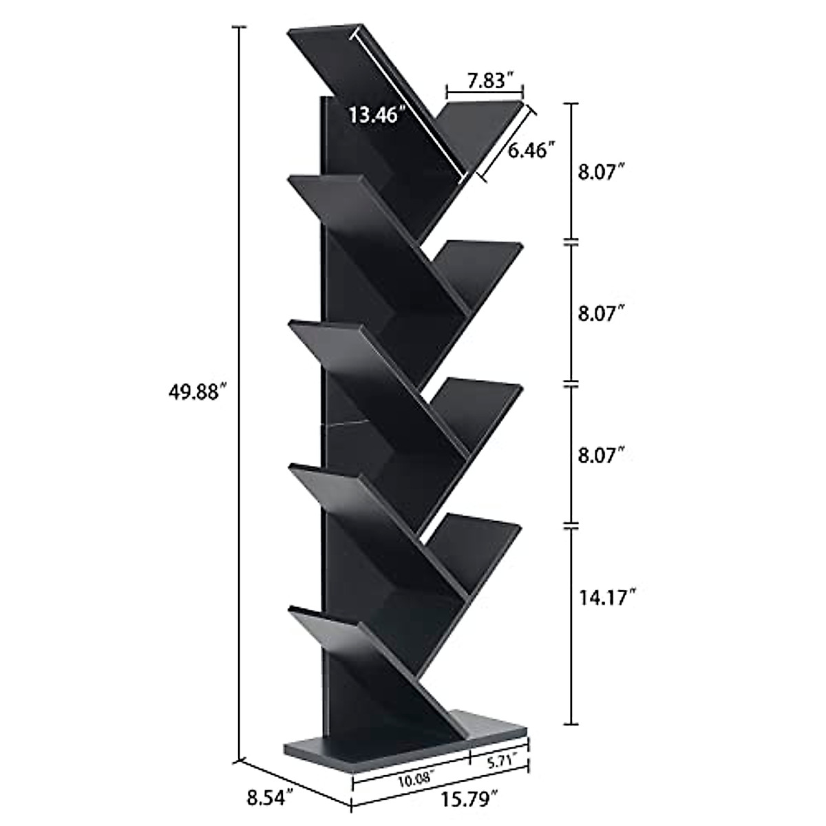 Aroktake Bookshelf, 9-Tier Black Tree Bookshelf, Anti-Tippling Wooden Bookshelves Storage Rack for Home Office, Living Room, Bedroom, Black