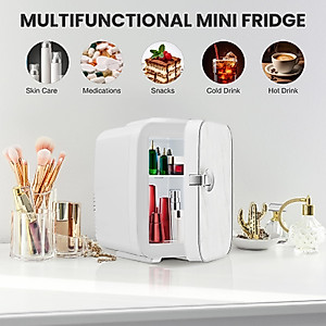 DUMOS Portable Mini Fridge, 4L/6 Can Cooler & Warmer 110V AC/ 12V DC Thermoelectric Compact Small Refrigerator for Skincare, Beverage and Food Retro Cooler for Car, Bedroom, Dorm, Office, Marble White