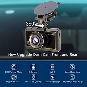 Dash Cam Front and Rear 2.5K+1080P FHD WiFi Dual Dash Camera for Cars, 170° Angle Dashboard Camera with 64G SD Card, App Control,3” IPS Screen,Night Vision,Parking Mode,G-Sensor,WDR,Loop Recording