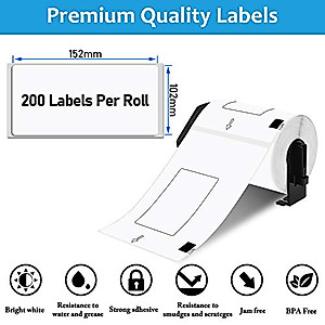 GREENCYCLE 6 Rolls Replacement DK1241 DK-1241 Die-Cut Standard Shipping Labels 4" x 6" (152mm x 101mm) W/Cartridge Compatible for Brother QL-1050 QL-1050N QL-1060N QL-1100 QL-1110NWB, 200 Labels/Roll