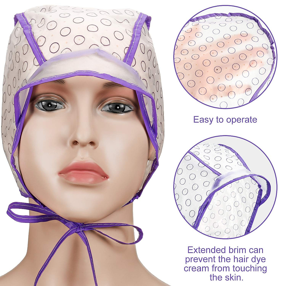 20 Pieces Hair Highlight Cap Kit Disposable Highlight Tipping Cap Salon Hair Coloring Dyeing Hair Cap with 2 Pieces Metal Hooks for Salon and Home Use Hair Highlighting Coloring Supplies (Purple)