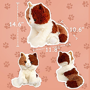 WEGEDU Tabby Kitten Cat Stuffed Animal - Calico Kitty Plush Toy for Kids and Babies, Bedtime and Birthday Gift, 14.6 inches