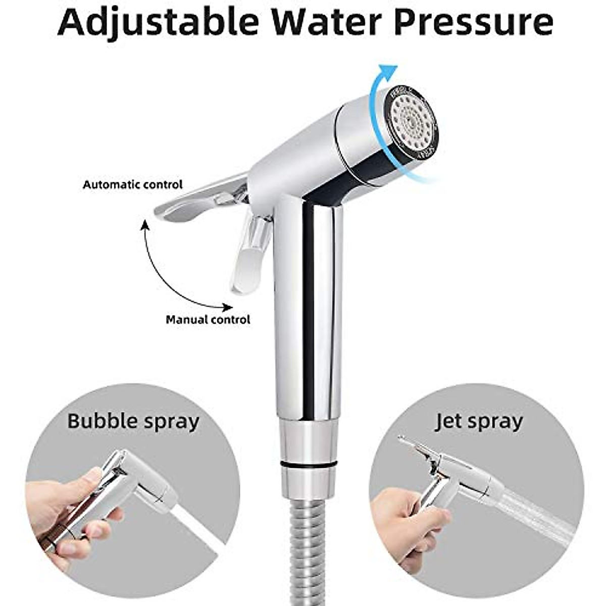 Handheld Bidet Sprayer Toilet Bathroom with Wall Bracket Hose Set, Closestool, Squatting Pan, Water Flower, Floor Cleaning Cloth Diaper for Bathroom Hygiene 3 Set (Note: linker not Included)