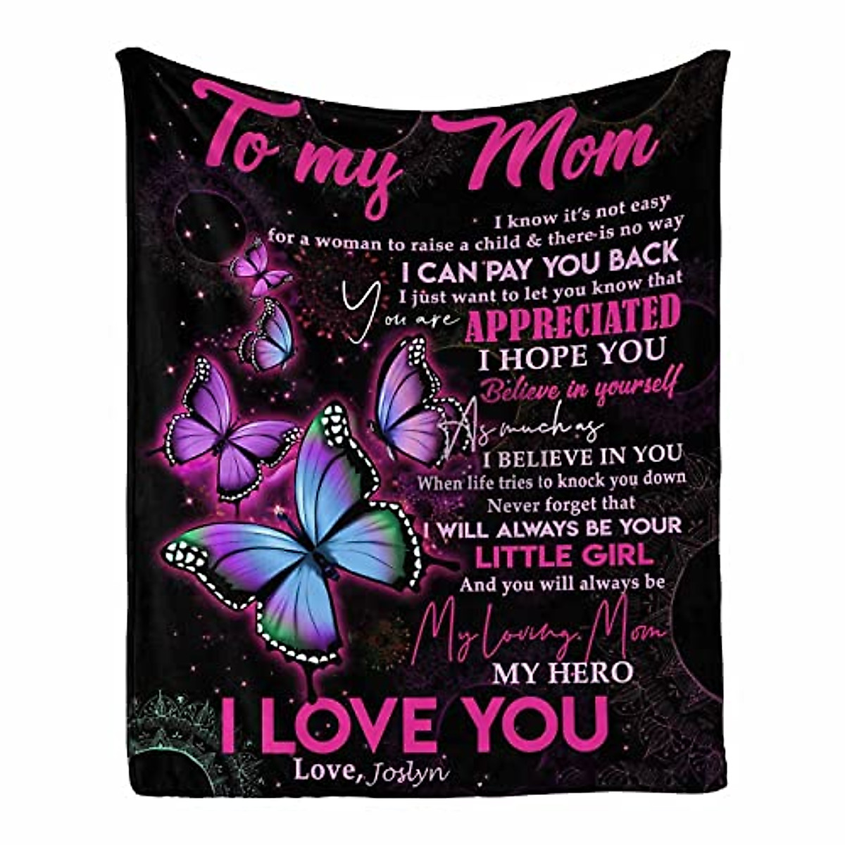Personalized Custom Name Message Blanket to My Mom from Daughter, My Loving Mom, My Hero I Love You, Soft Throw Blanket 30 x 40 Inches