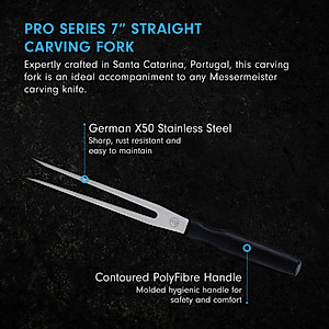 Messermeister Pro Series 7” Straight Carving Fork - German X50 Stainless Steel & NSF-Approved PolyFibre Handle - Rust Resistant & Easy to Maintain - Made in Portugal