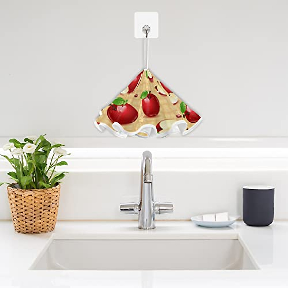 cfpolar Kitchen Hand Towels with Hanging Loop, Hand Towels for Bathroom, Soft Absorbent Round Hand Towels for Kitchen Bathroom Kitchen (19 in, Apples)