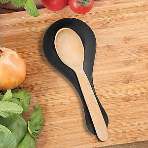 OGGI Stainless Steel Spoon Rest- Long Handle Holds Kitchen Utensils in Place, Great Spoon Rest for Kitchen Counter, Stove Top, or Coffee Station; Kitchen Accessories, Utensil Rest, Black
