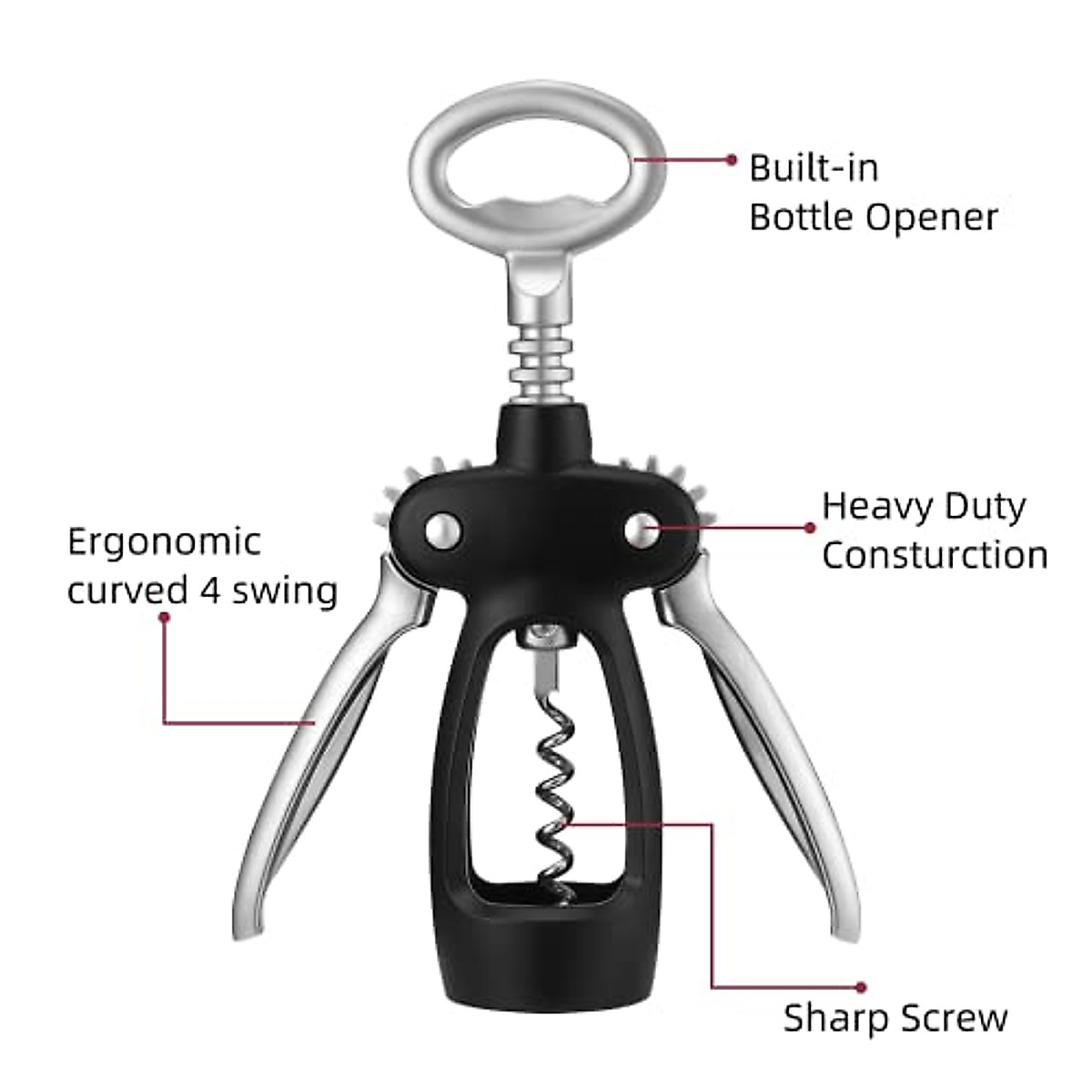 KITVINOUS Wine Opener, Premium Wing Corkscrew with No-Stick Worm, Multi-functional Wine Bottle Opener for Wine and Beer Bottles, Upgraded
