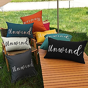 KRINGSIA Pack of 2, Unwind Outdooor Waterproof Throw Pillow Covers, Square Decorative Garden Cushion with Quotes & Sayings for PatioTent Couch (18x18 inch, Turquoise)