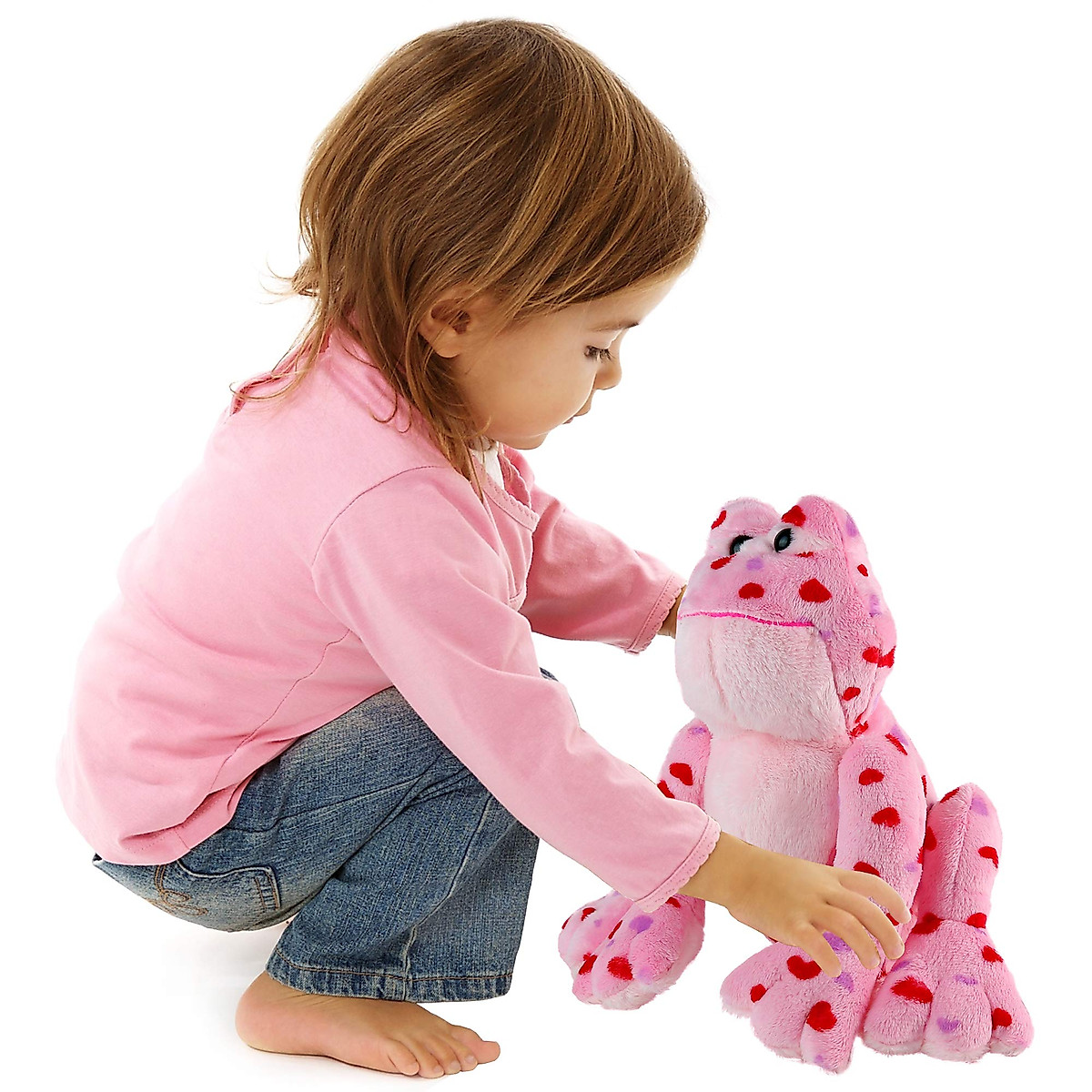 Big Mo's Toys Love Frog - Plush Valentine's Day Anniversary Pink and Red Heart Printed Small Soft Stuffed Frogs Animals for All Ages 8.5"