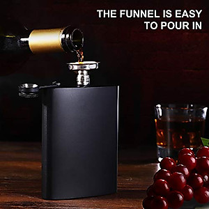Hip Flask for Liquor Matte Black Stainless Steel Leakproof with Funnel ,8 Oz, Set of 8