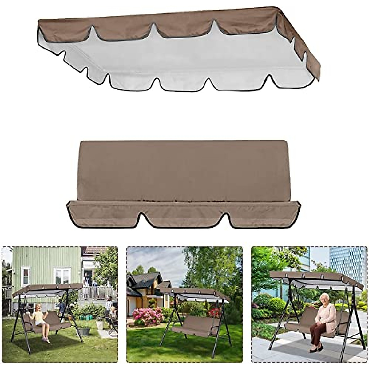 KFJZGZZ Cover Swing Ceiling Rain Outdoor Cloth Courtyard Awning Replacement Cover Patio Lawn & Garden Swing Seat (Coffee #0, One Size)