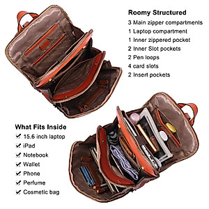 CLUCI Leather Laptop Backpack for Women Vegetable Tanned Full Grain Leather 15.6 inch Computer Bag Travel Business Daypack Sassafras Red