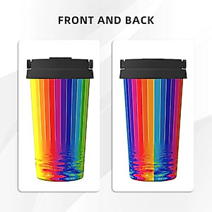WANGZHAO Rainbow Striped Print Double Wall Stainless Steel Vacuum Insulated Tumbler Cup Home Thermal Cup