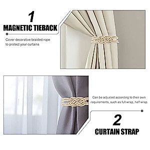 Garneck 2pcs Curtain Buckle Magnetic Curtain Holdbacks Window Blackout Clasp Chinese Knot Curtain Tie Magnetic Buckle Curtain Rope Magnetic Curtain Clip Office Cotton Rope Bohemian Hanger