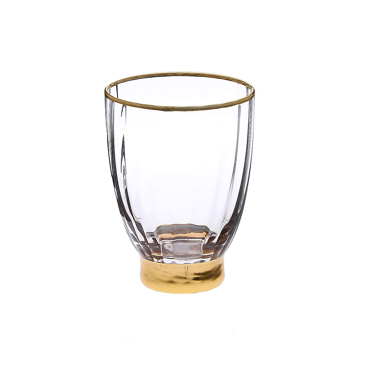 Textured Stemless Wine Glasses with Gold Base and Rim-Set of 6, Fills 14 oz.