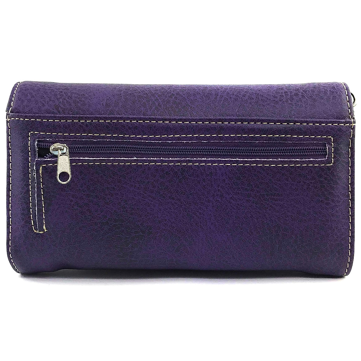 Zelris Western Cross Daisy Flower Women Crossbody Wrist Trifold Wallet (Purple Violet)