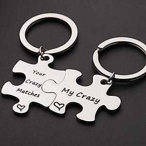TGBJE Your Crazy Matches My Crazy Couples Keychain Set Puzzle Piece Gift for Boyfriend,Girlfriend (You Crazy Keychain)