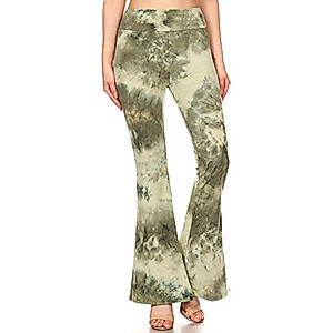 Leggings Depot PZA-R983-S Sage Tie Dye Print Palazzo Pants, Small
